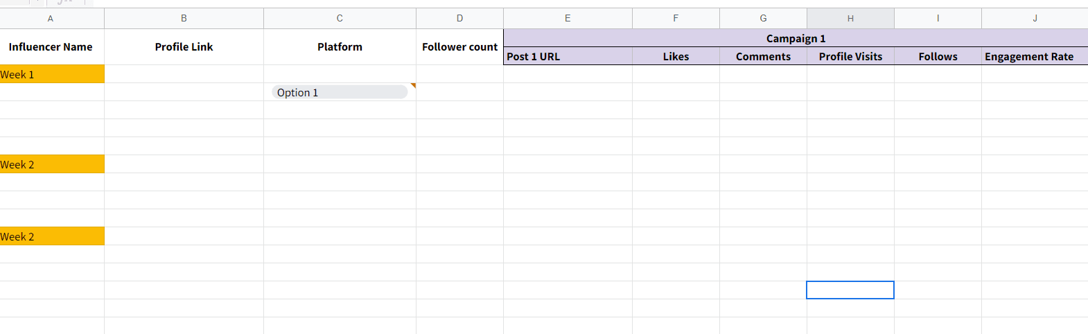 Influencer Campaign Weekly Tracker Template | Qoruz